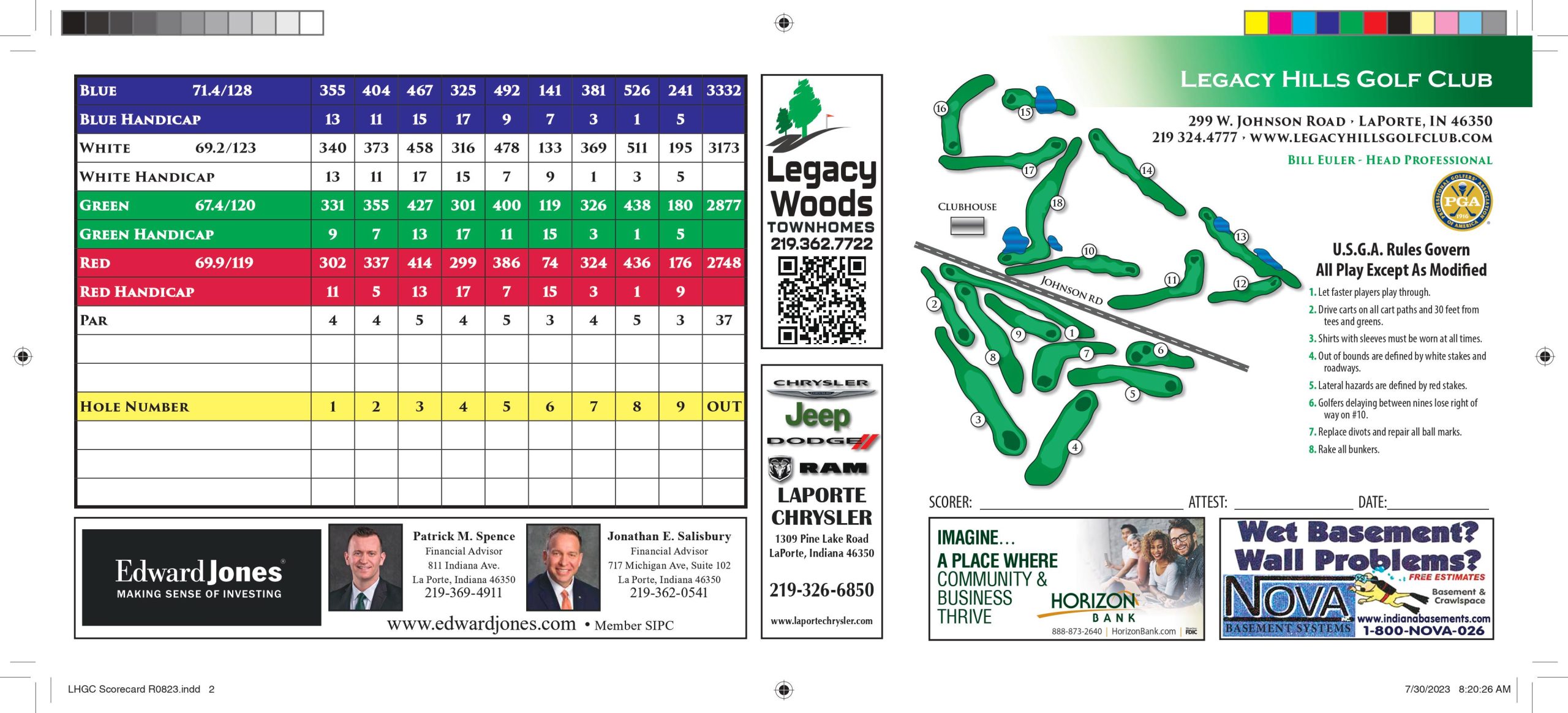 Scorecard - Legacy Hills Golf Club